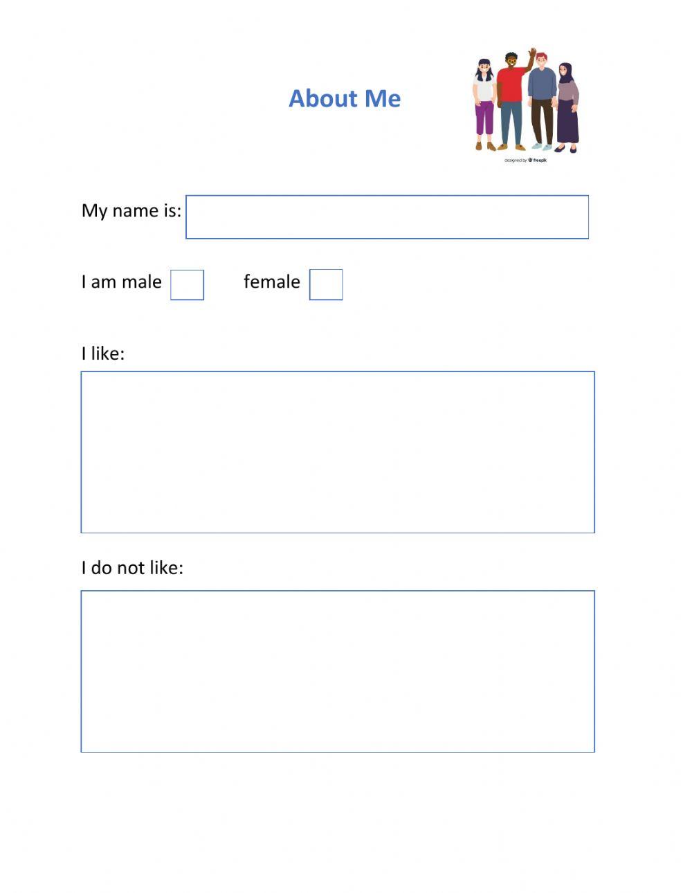 About Me exercise for Entry | Live Worksheets