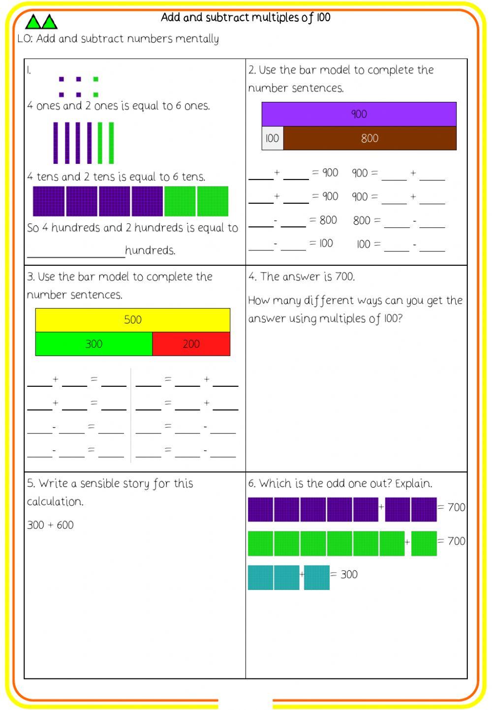 Add and Subtract 100s worksheet | Live Worksheets