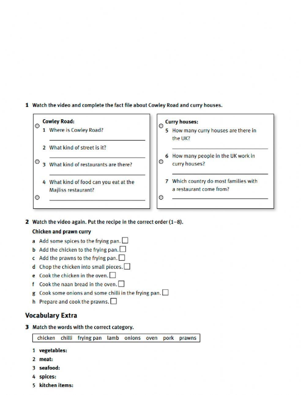 Crazy about curry worksheet | Live Worksheets