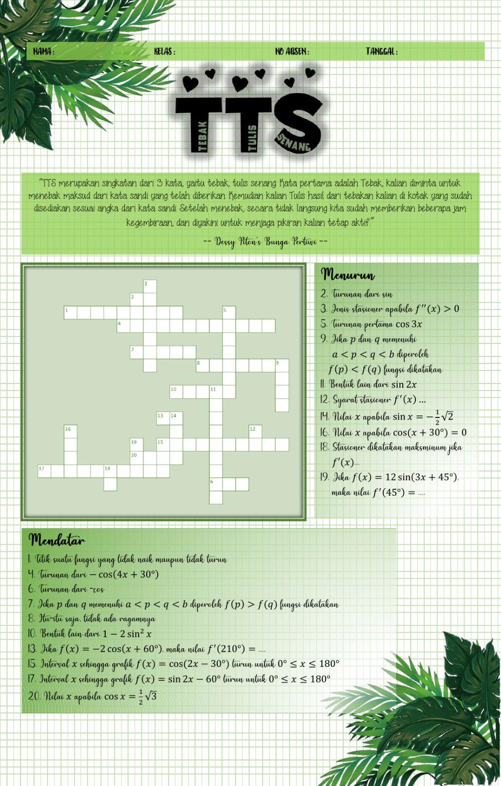 XII - TTS STASIONER DAN KEMONOTONAN FUNGSI TRIGONOMETRI worksheet ...