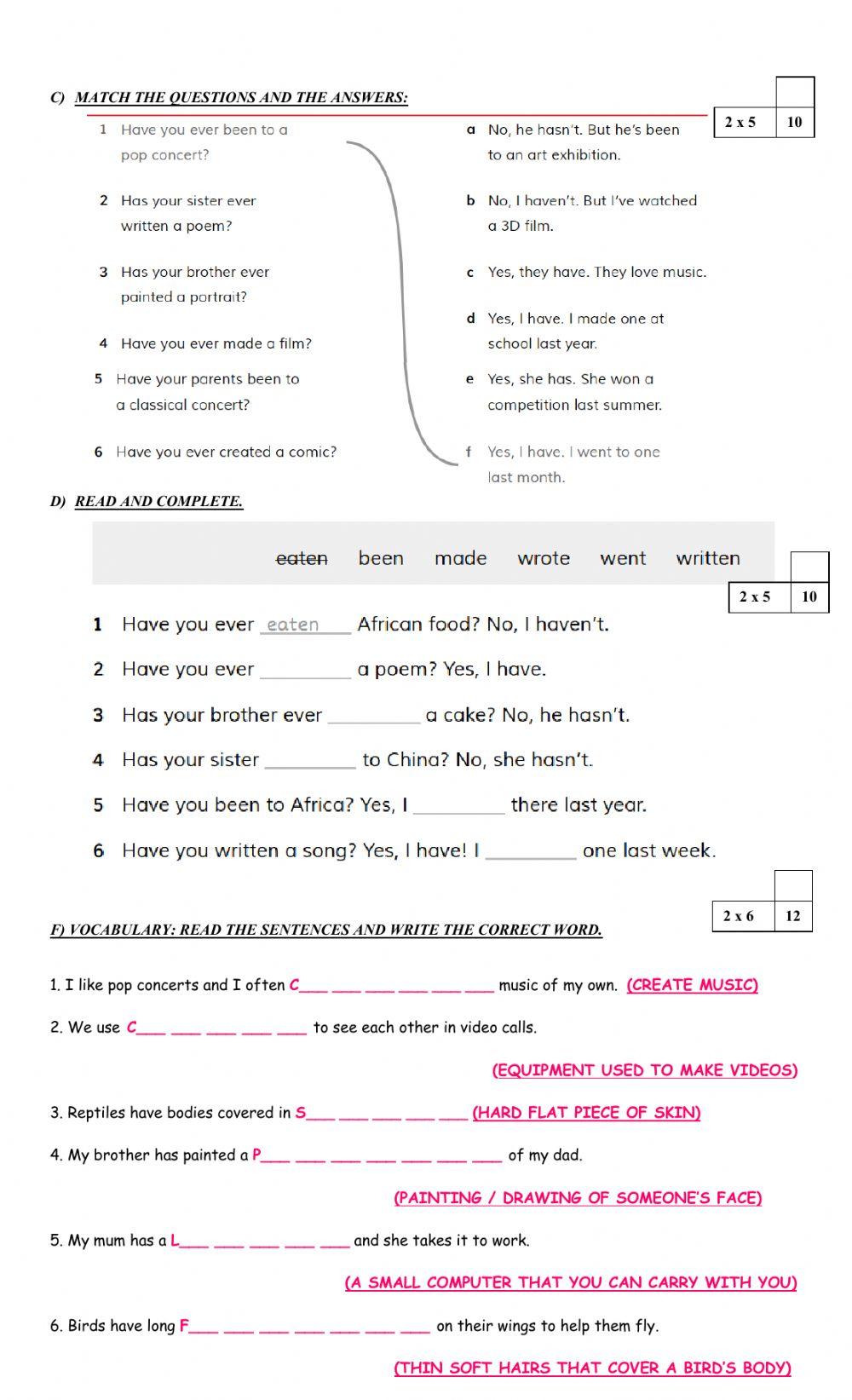 4TH GRADE - GRAMMAR - 2ND MID TERM TEST - 2020 online exercise for ...