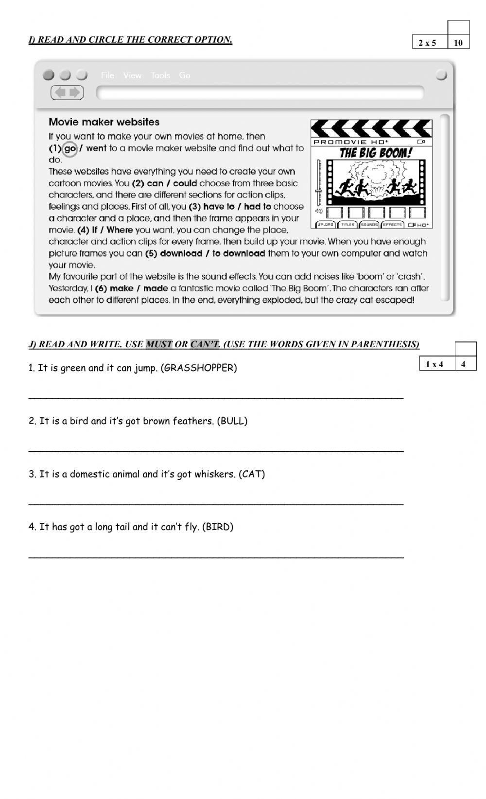 4TH GRADE - GRAMMAR - 2ND MID TERM TEST - 2020 online exercise for ...