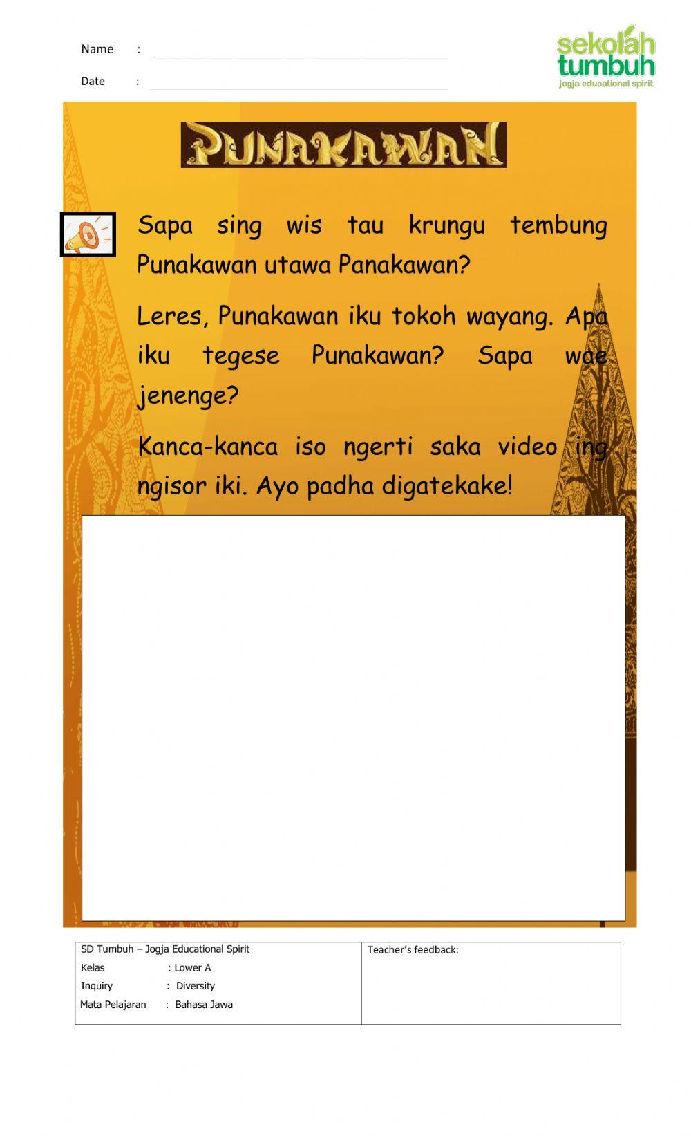 Ngenalke Jeneng Punakawan worksheet | Live Worksheets