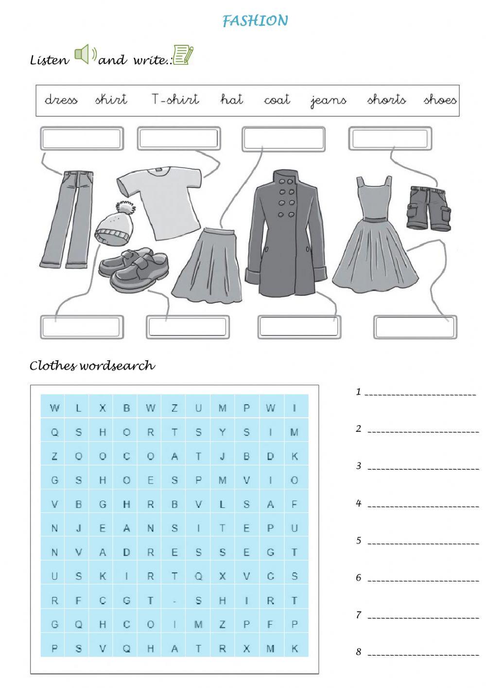 Clothes online exercise for elementary | Live Worksheets
