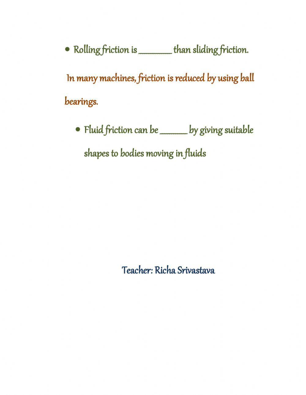 Friction | Free Interactive Worksheets | 390433