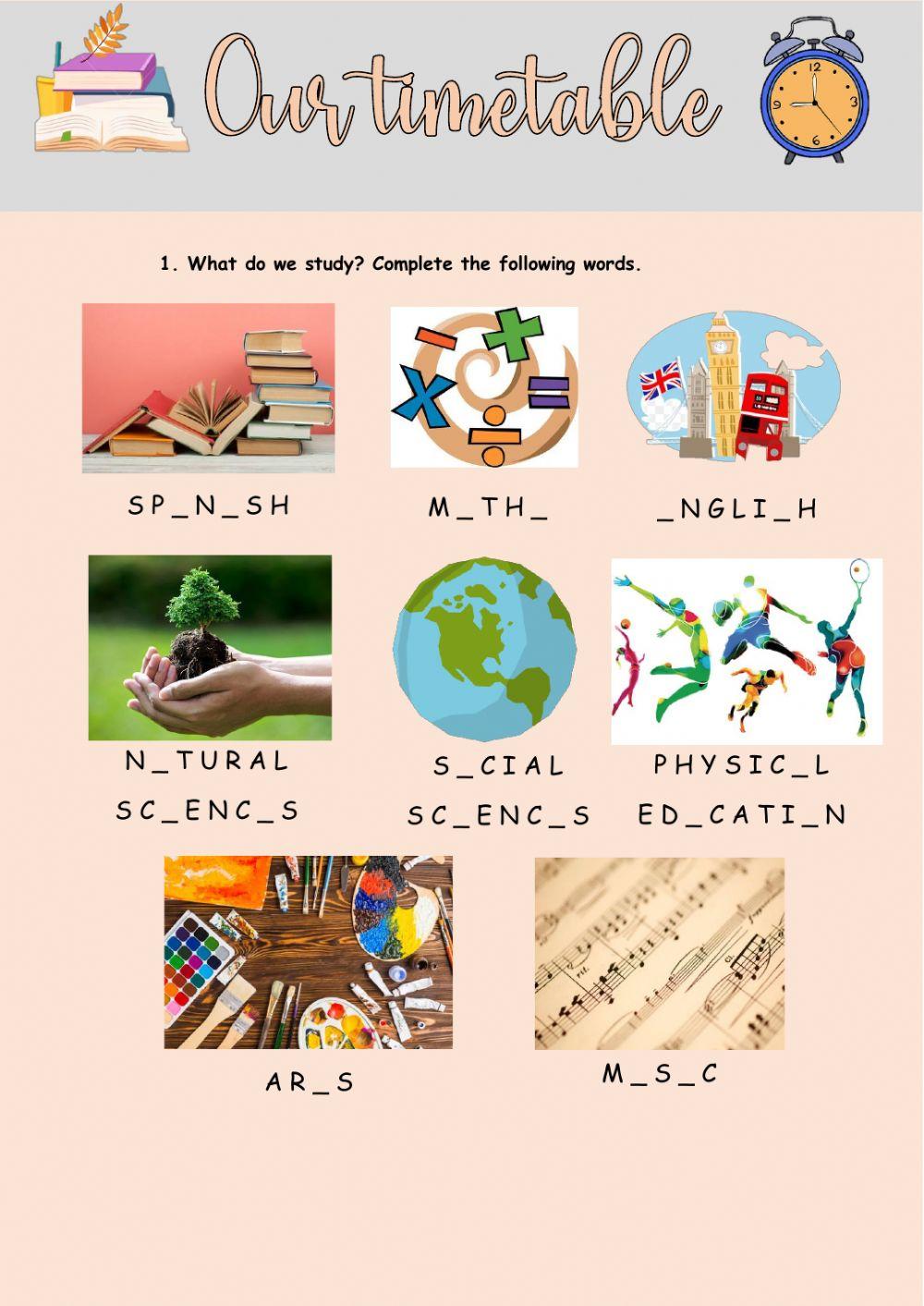 Our timetable worksheet | Live Worksheets