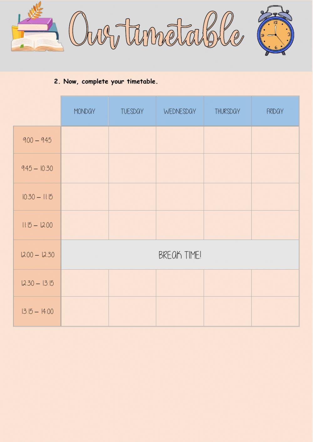 Our timetable worksheet | Live Worksheets
