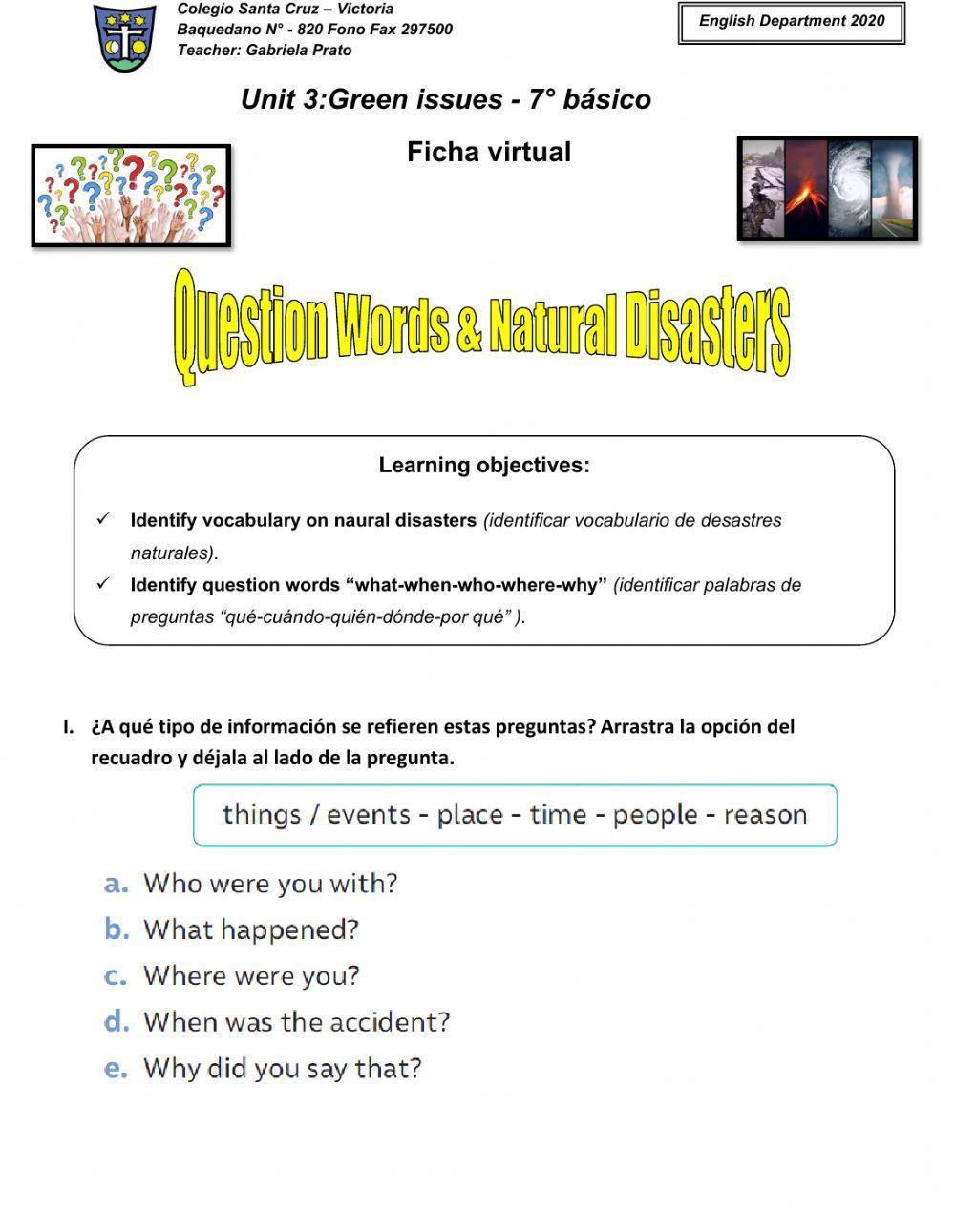 Natural disasters vocab worksheet | Live Worksheets