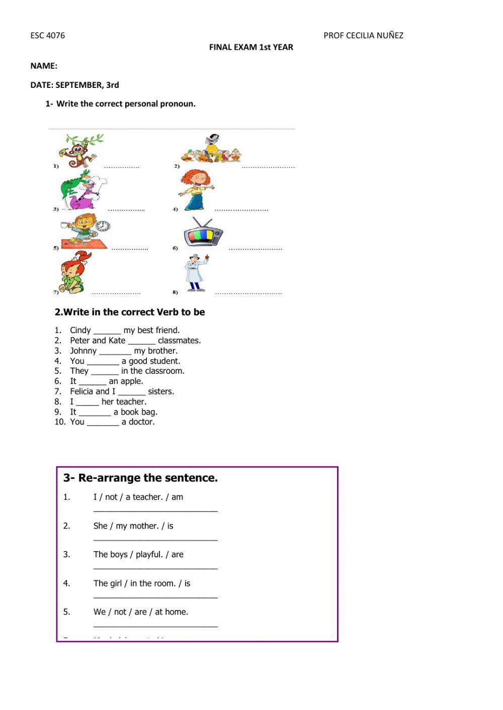 Final exam first year interactive worksheet | Live Worksheets