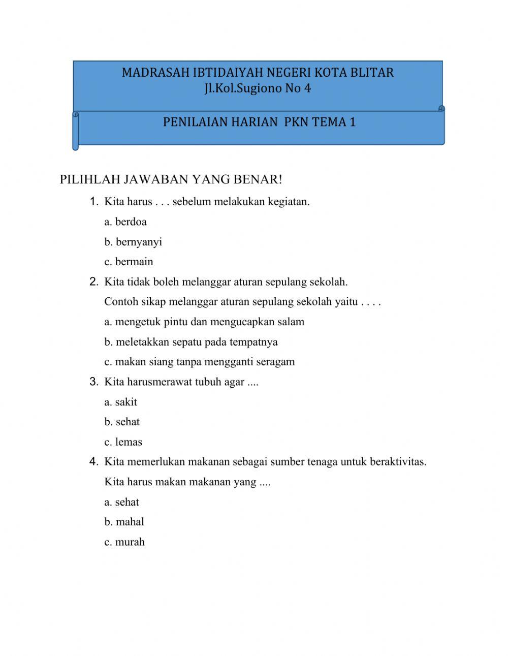 Penilaian PKn worksheet | Live Worksheets
