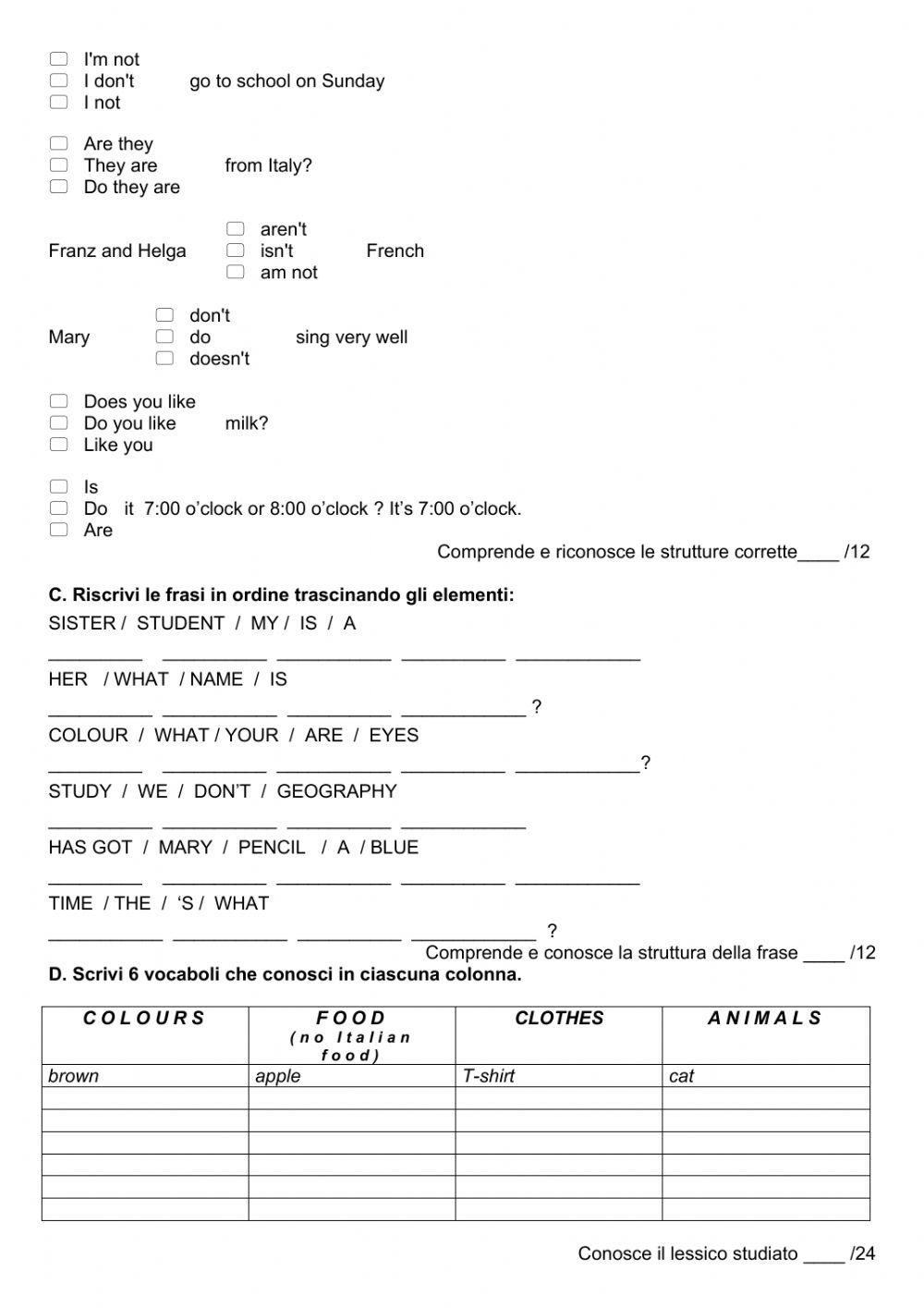 5978368 | Entry test for Italian A1 level- written part