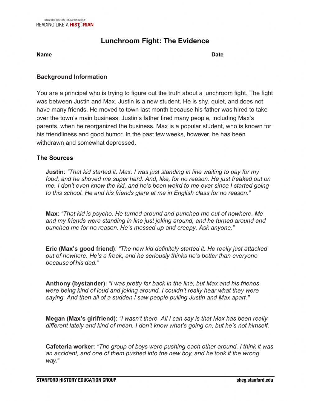 Lunchroom Fight 2 worksheet | Live Worksheets