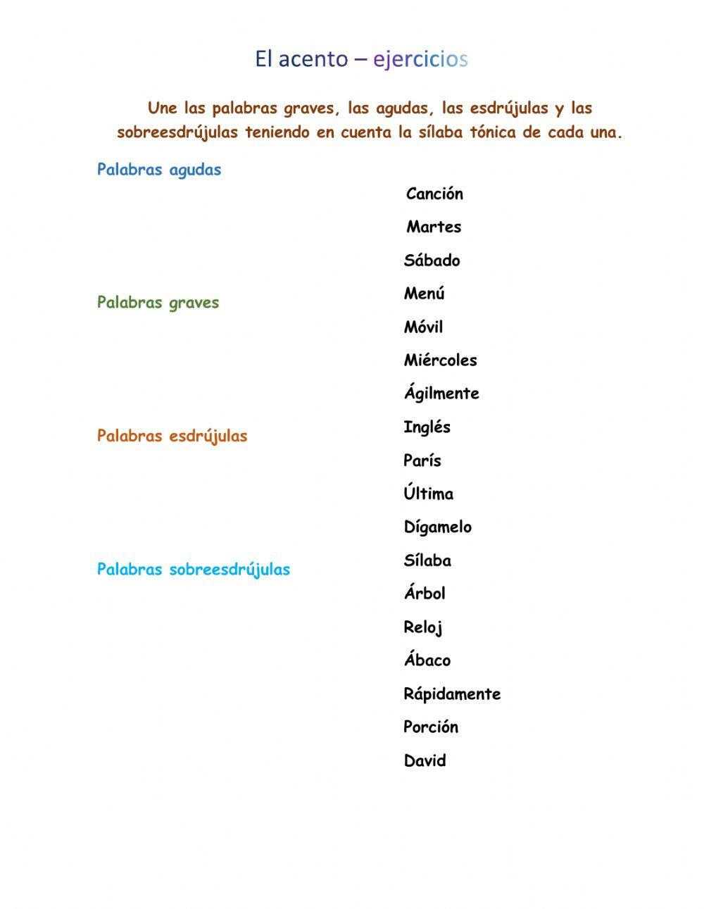 El acento worksheet | Live Worksheets