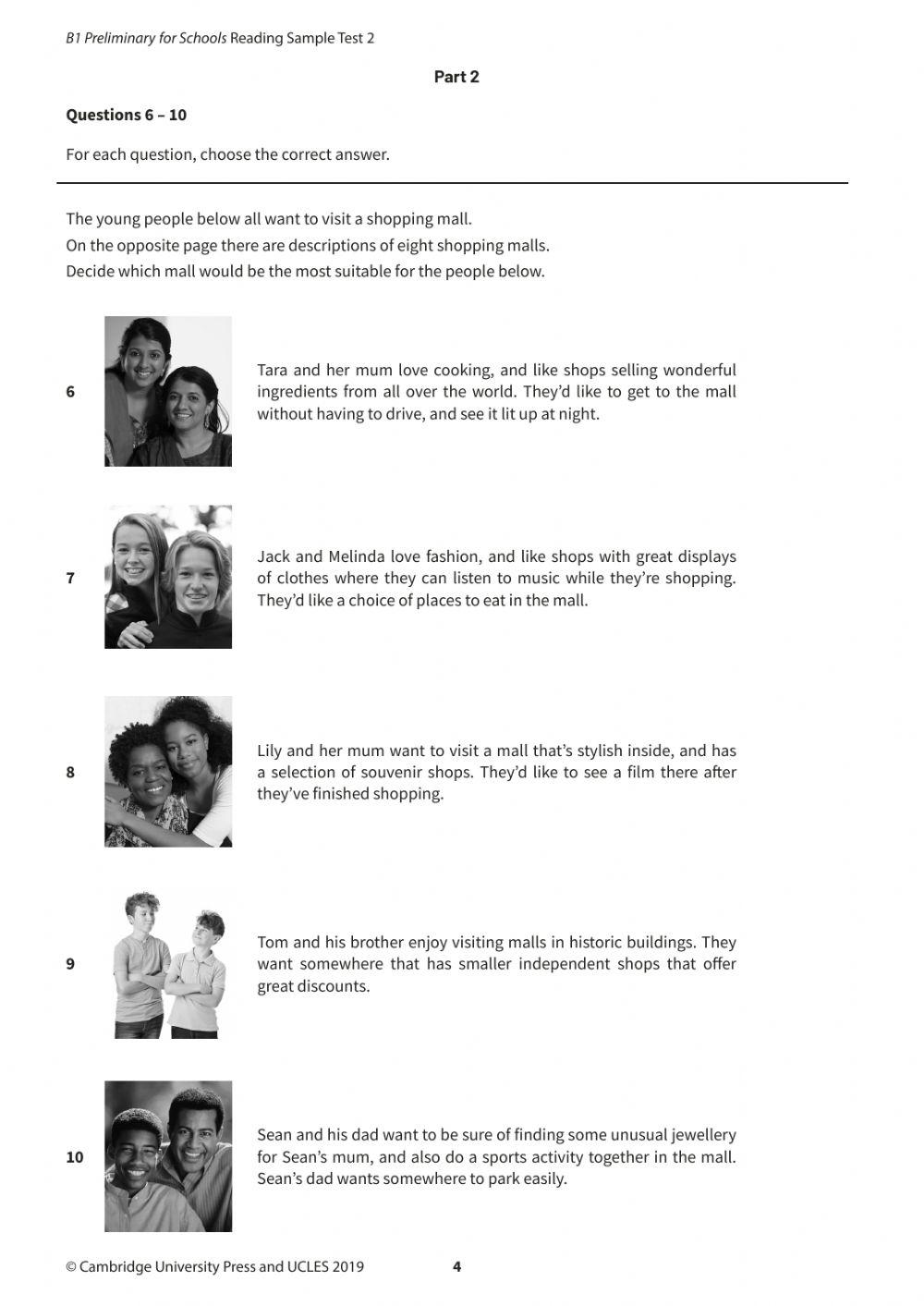 PRELIMINARY READING PARTS 1 AND 2 online exercise for | Live Worksheets