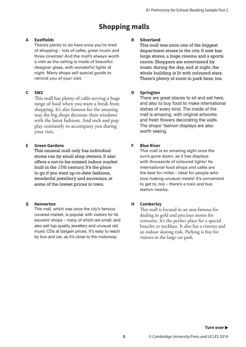 PRELIMINARY READING PARTS 1 AND 2 online exercise for | Live Worksheets