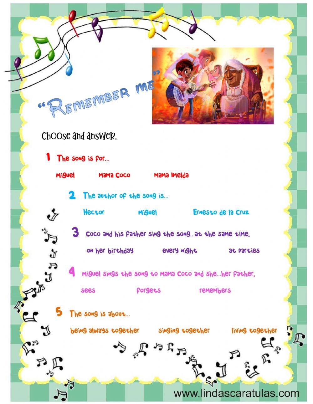 Remember me Questions worksheet | Live Worksheets
