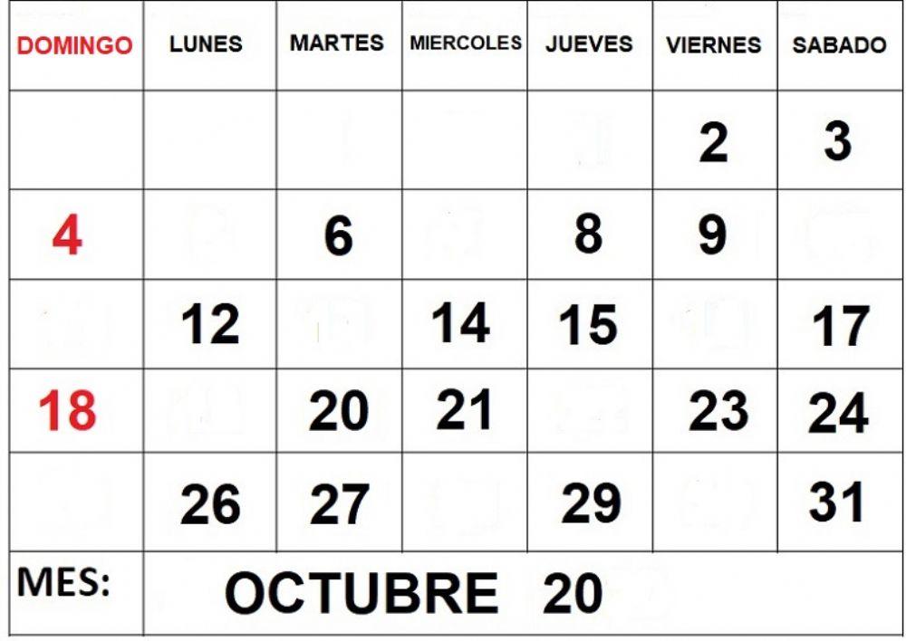 Calendario Octubre worksheet | Live Worksheets