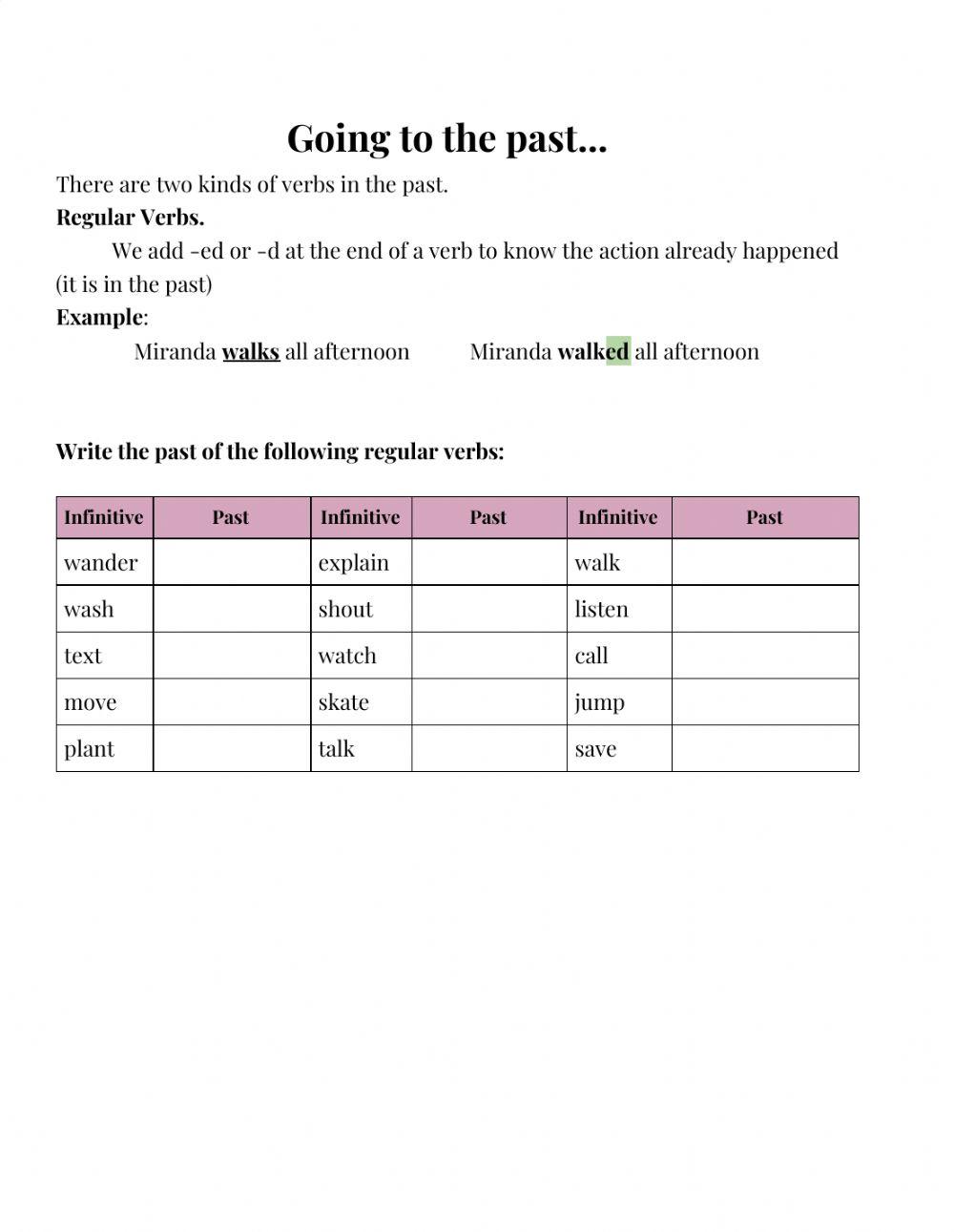 Verbs in past 391705 | Mina Fano | Live Worksheets