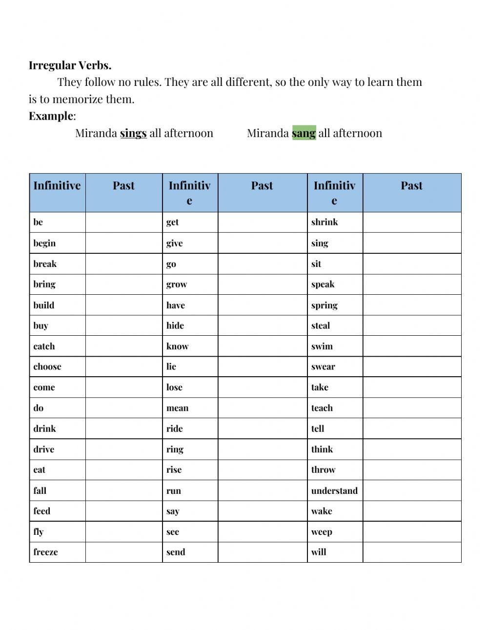 Verbs in past 391705 | Mina Fano | Live Worksheets