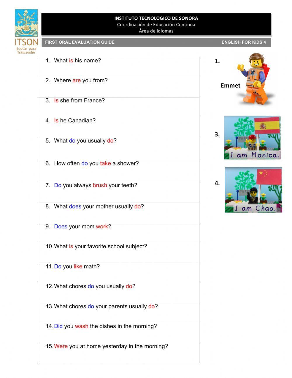 Oral Evaluation worksheet | Live Worksheets