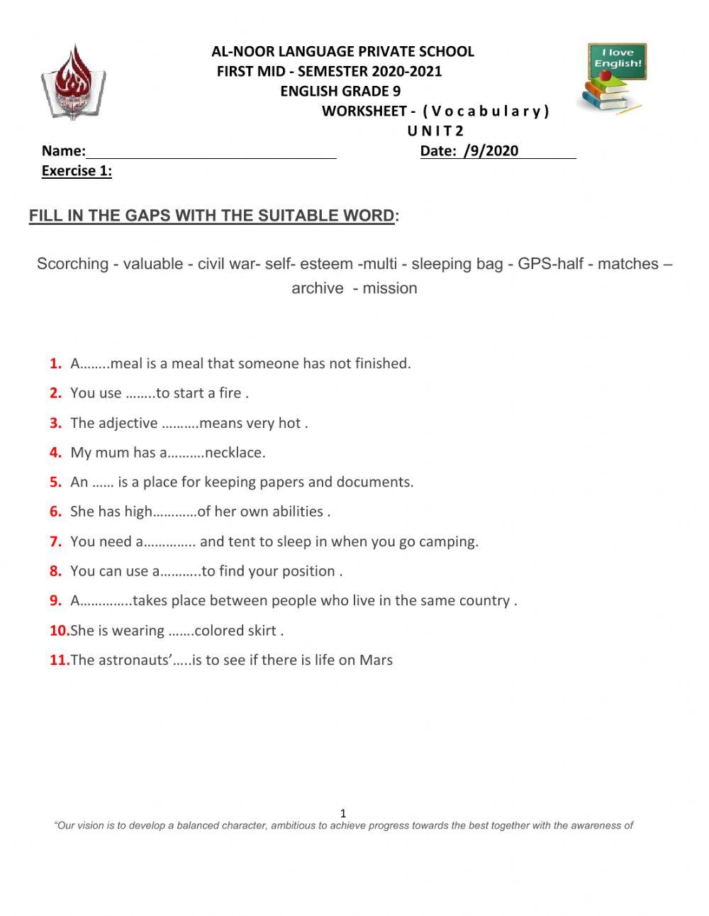 Worksheet interactive activity for grade 9 | Live Worksheets