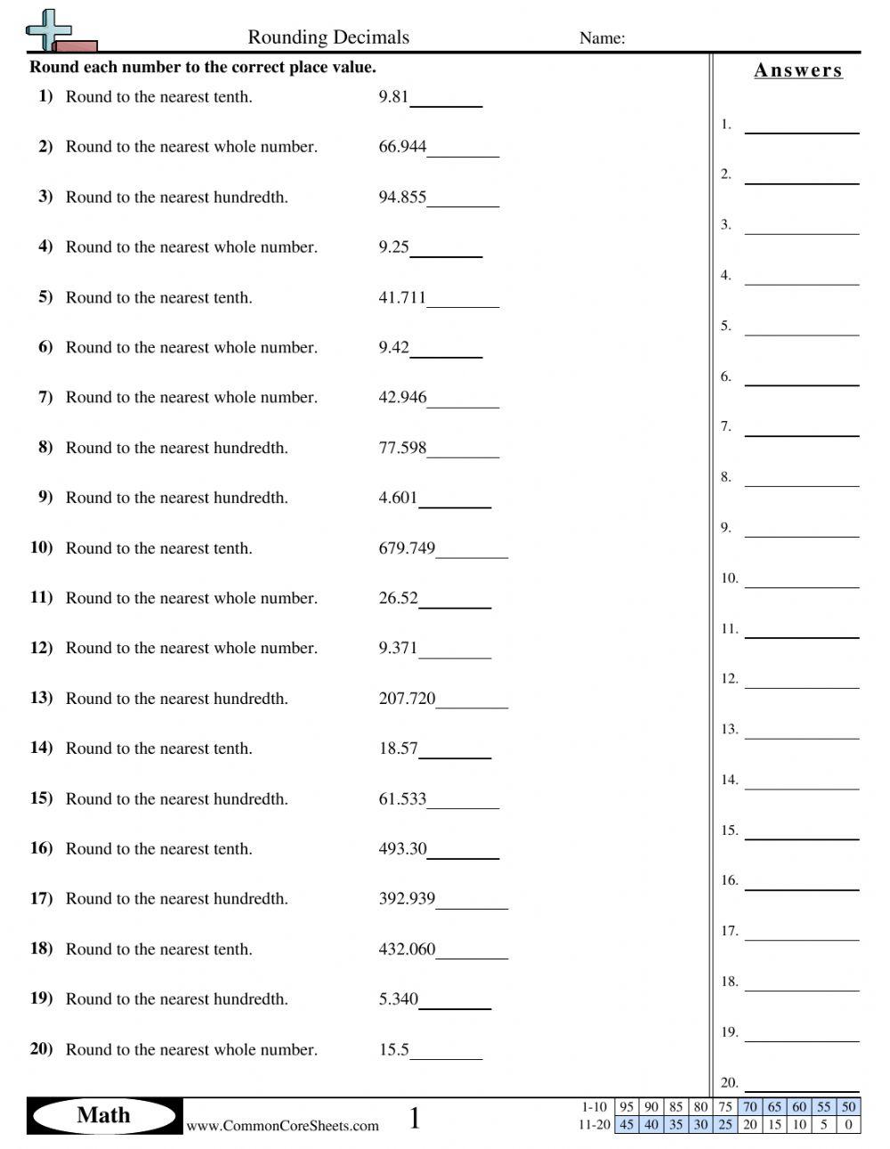 Rounding Decima… | Free Interactive Worksheets | 6090677