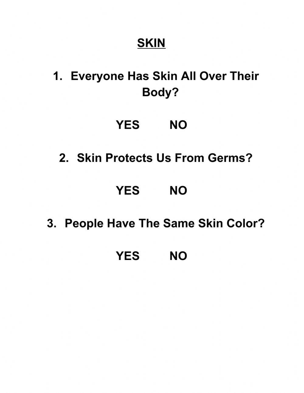 Skin | Free Interactive Worksheets | 393096