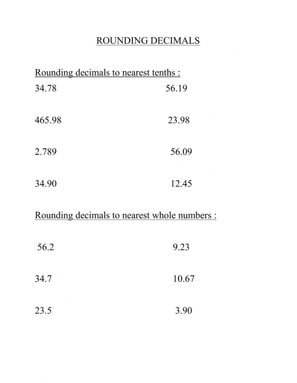 Rounding Decimals Rounding Decimals