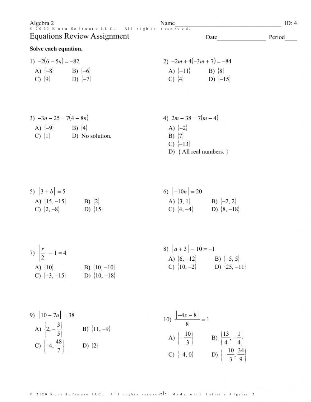 Mastering Equations with Absolute Values: Worksheets for Practice