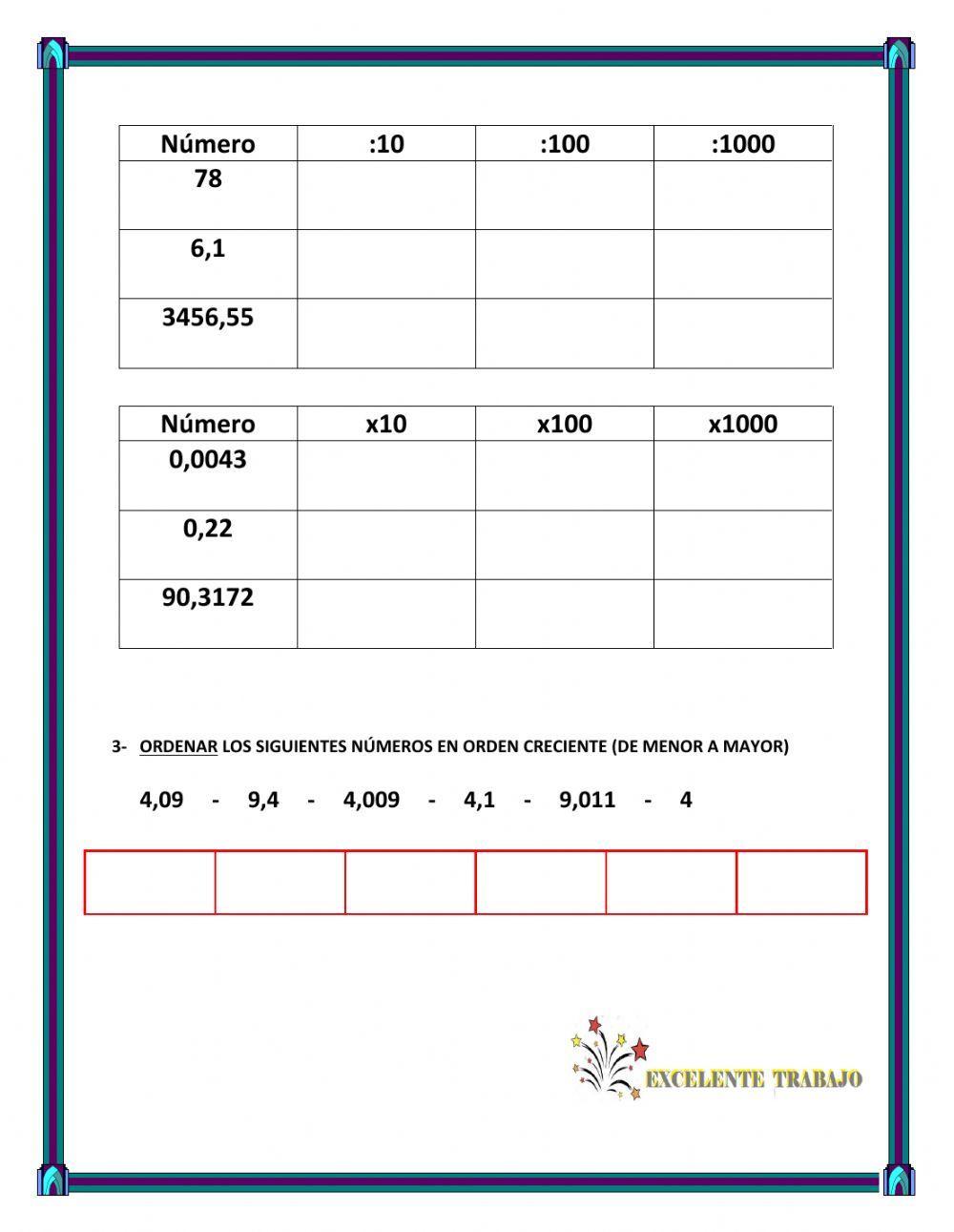 Repasando decimales worksheet | Live Worksheets