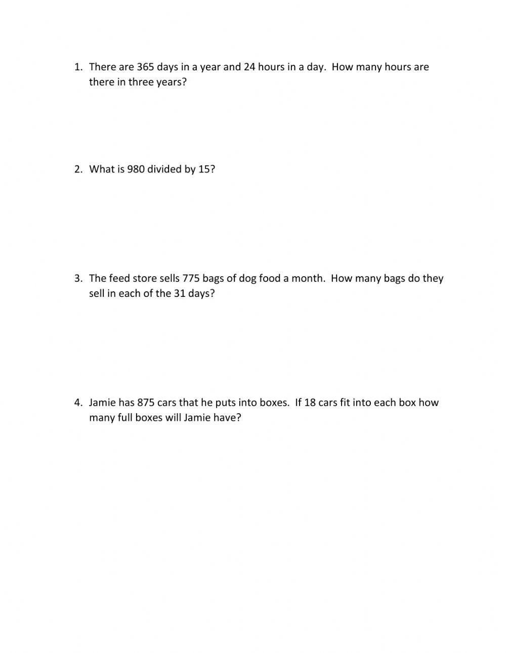 CBA Review Mult-Division-Whole Number Addition and