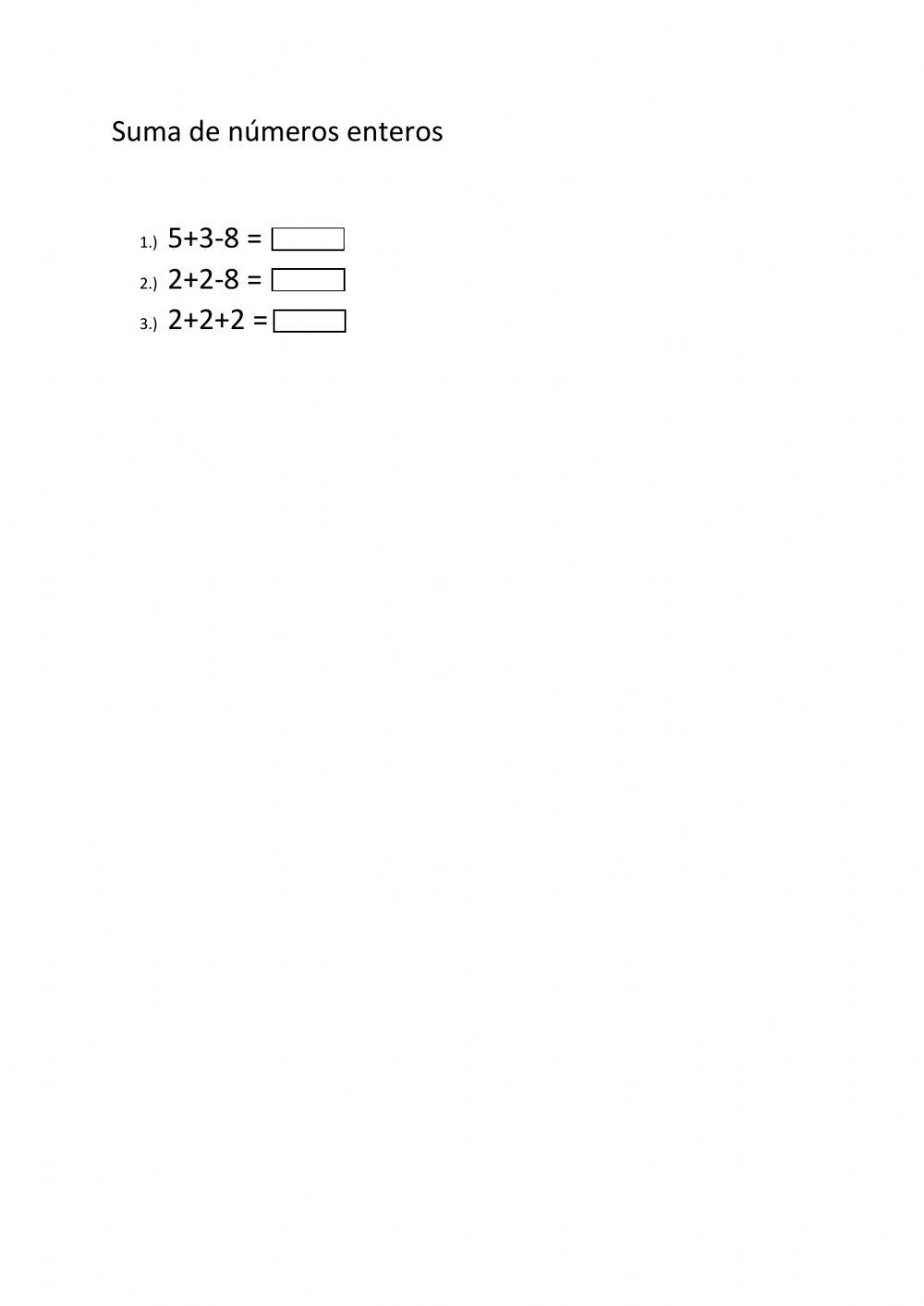 Suma de numeros enteros exercise | Live Worksheets