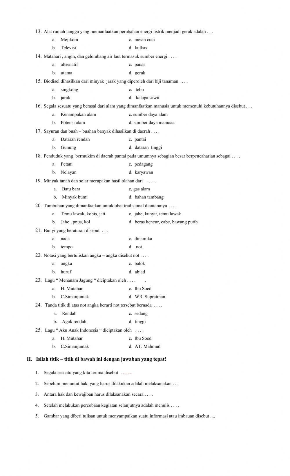 Latihan soal online worksheet for kelas 4 | Live Worksheets