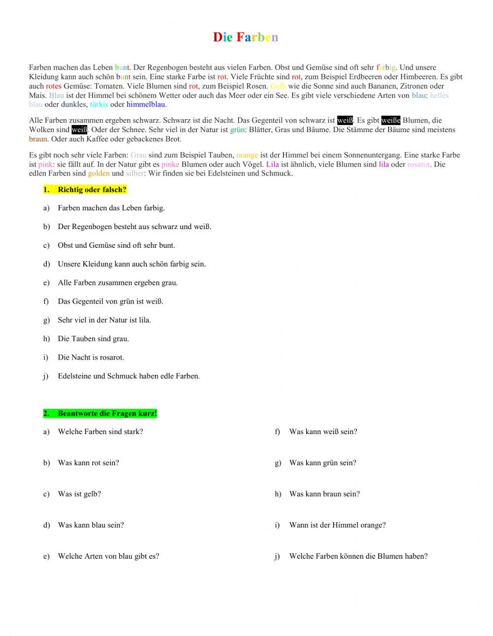 Die Farben online exercise | Live Worksheets