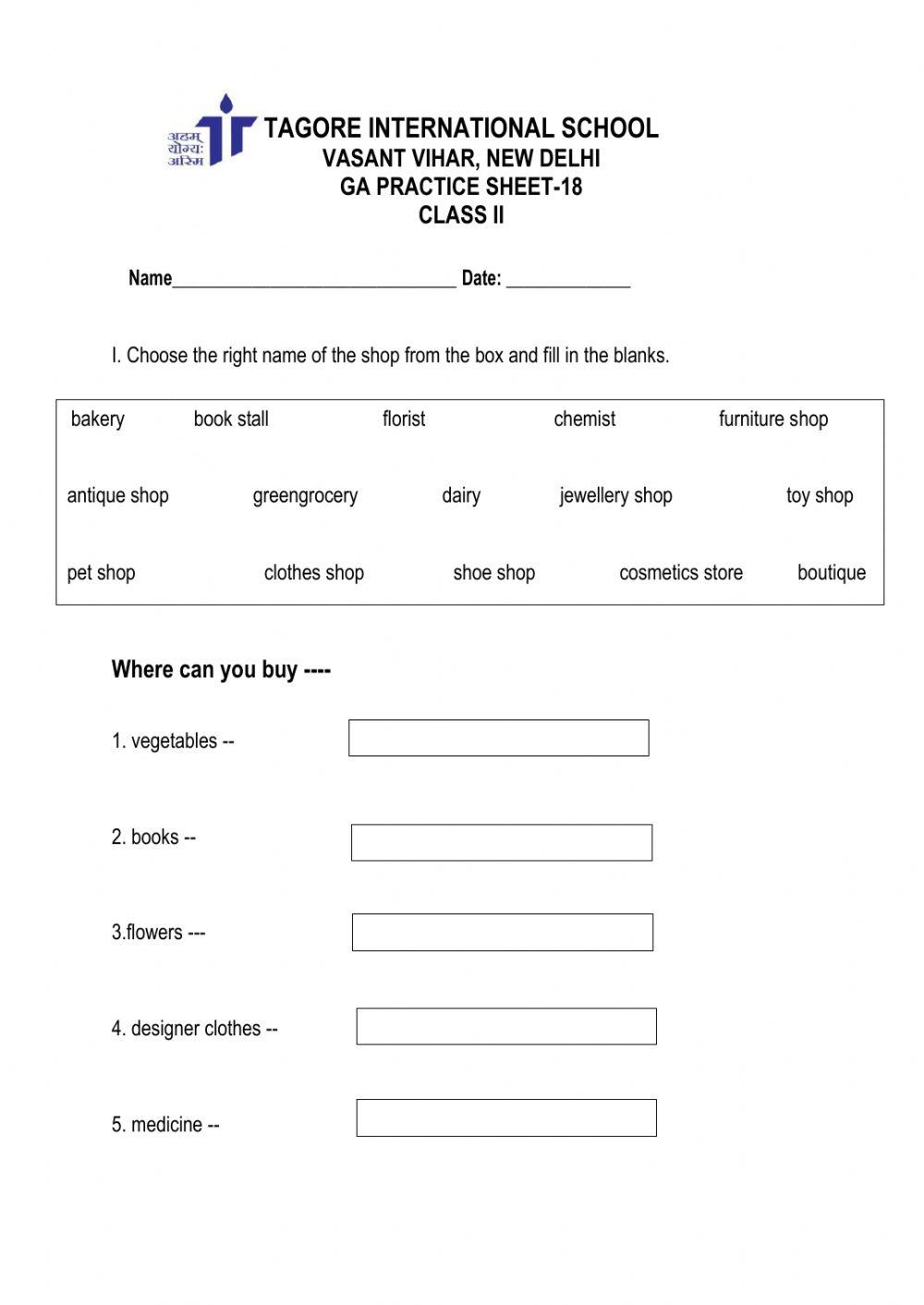 Market Places worksheet | Live Worksheets