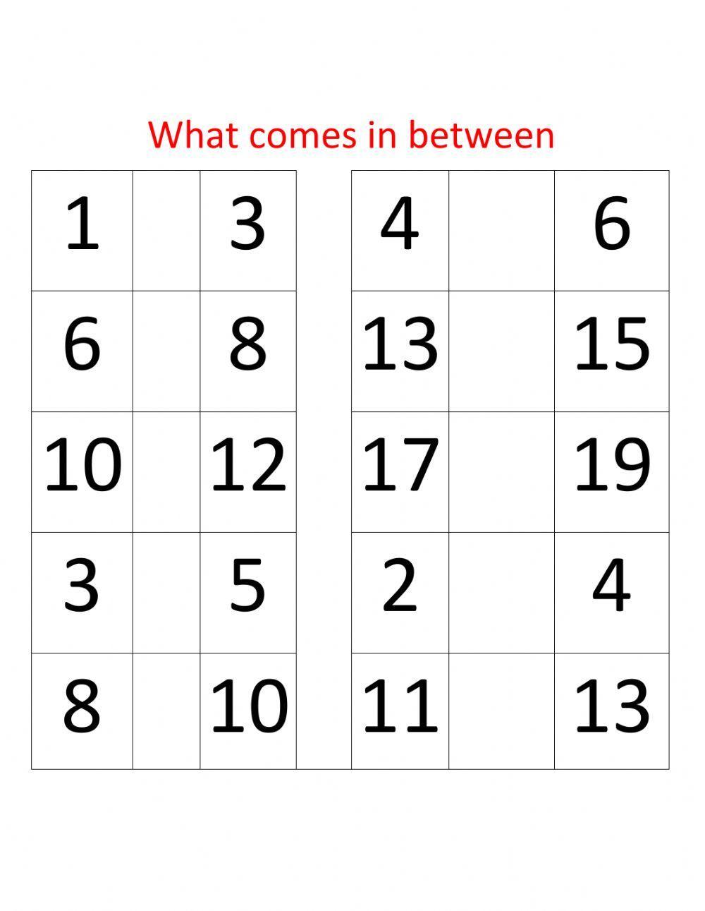 What comes in between worksheet | Live Worksheets