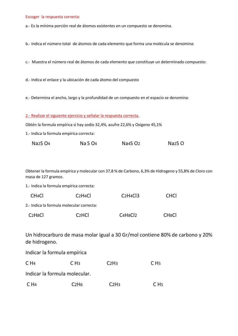 Tipos de formulas quimicas interactive worksheet | Live Worksheets