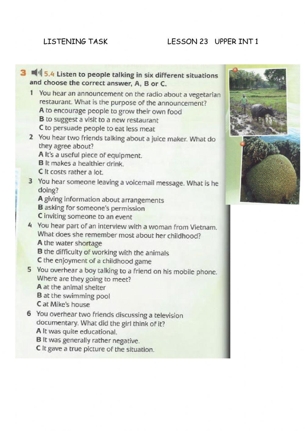 Upper Interm 1 Lesson 23 Listening worksheet | Live Worksheets