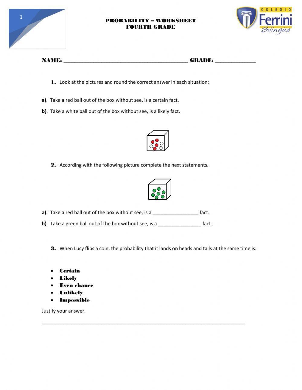 Probability wor… | Free Interactive Worksheets | 350731