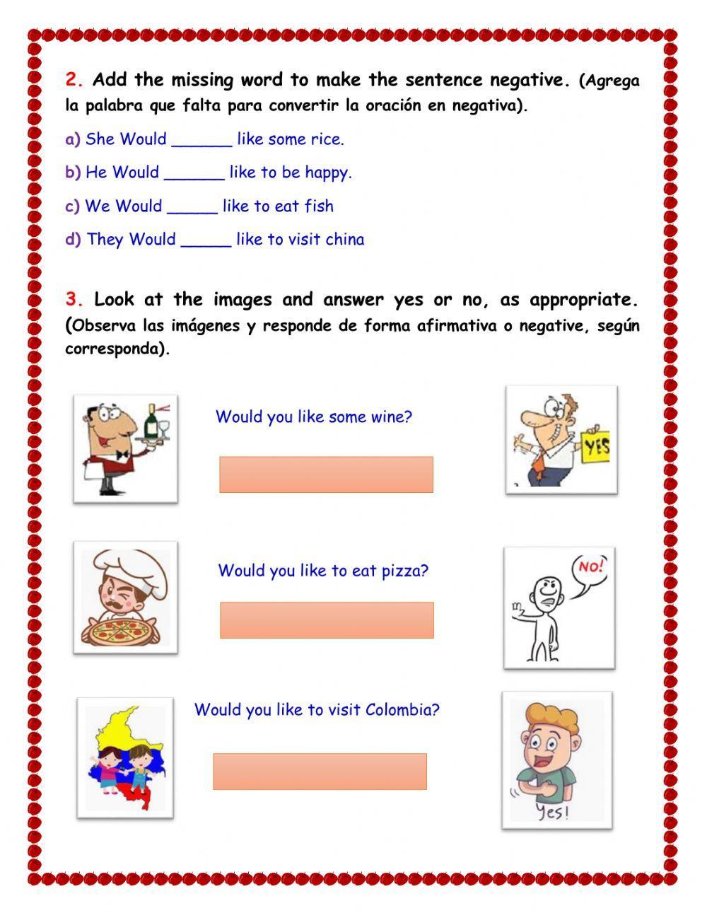 I would like | Free Interactive Worksheets | 350962
