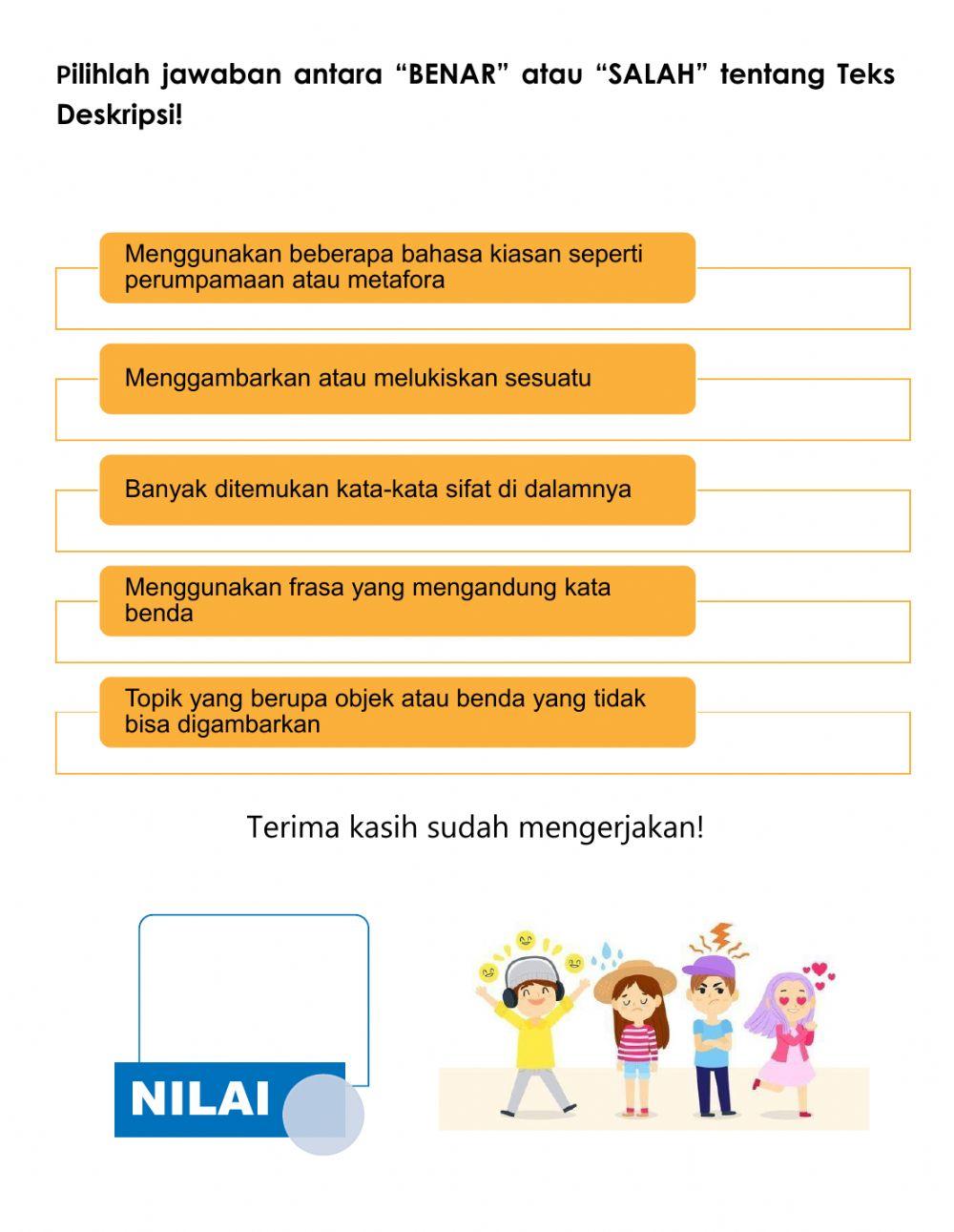 Teks Deskripsi | Free Interactive Worksheets | 350998
