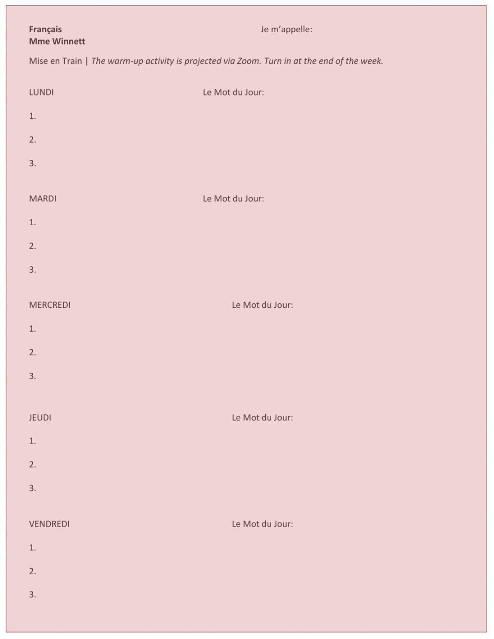 Mise en Train - Rouge worksheet | Live Worksheets