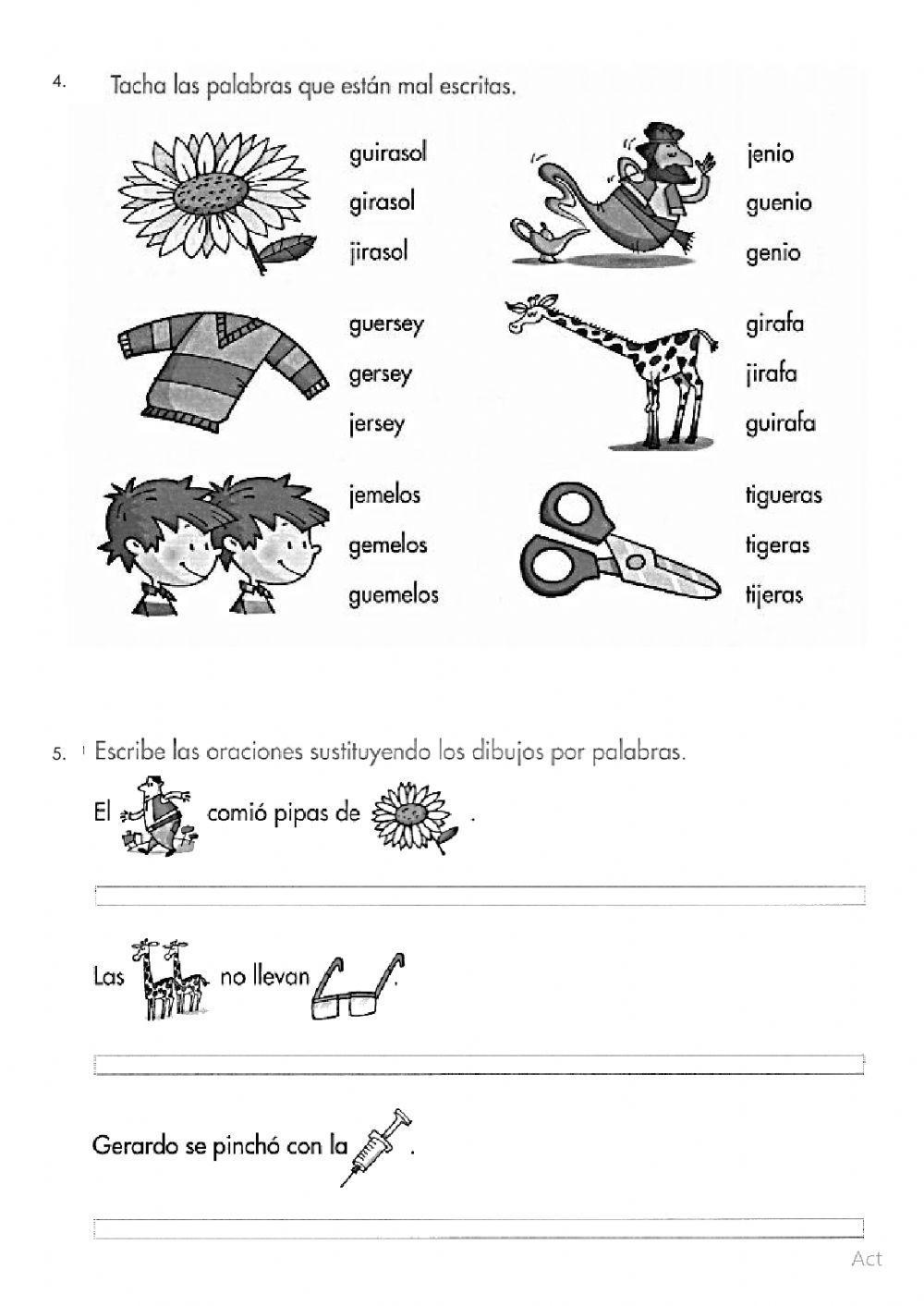 Palabras con ge… | Free Interactive Worksheets | 351896