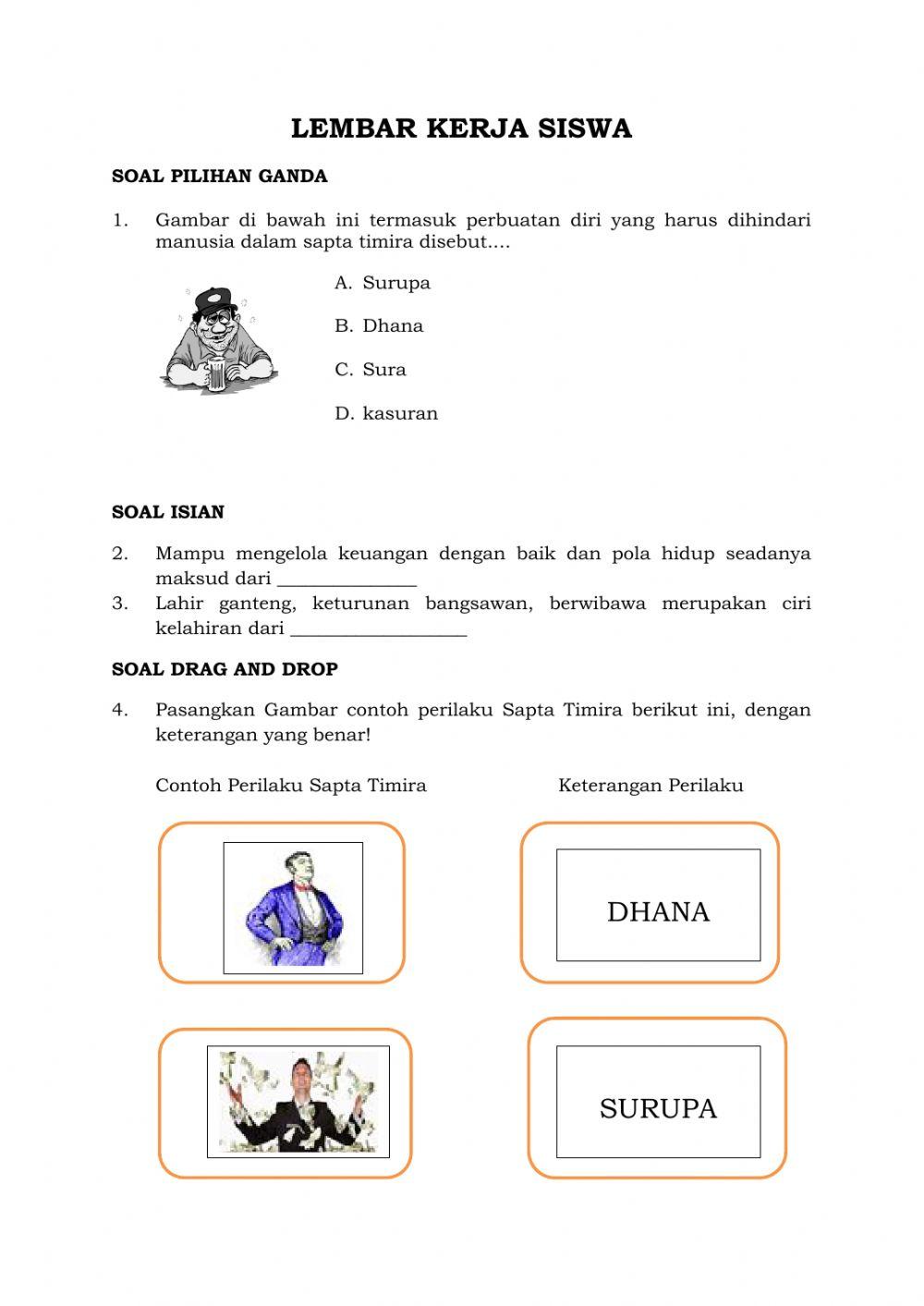 Perilaku Sapta Timira | LiveWorksheets | 352159