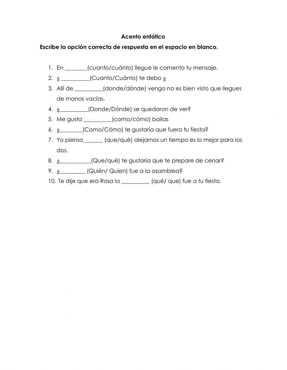 Acento Interrogativo worksheet | Live Worksheets
