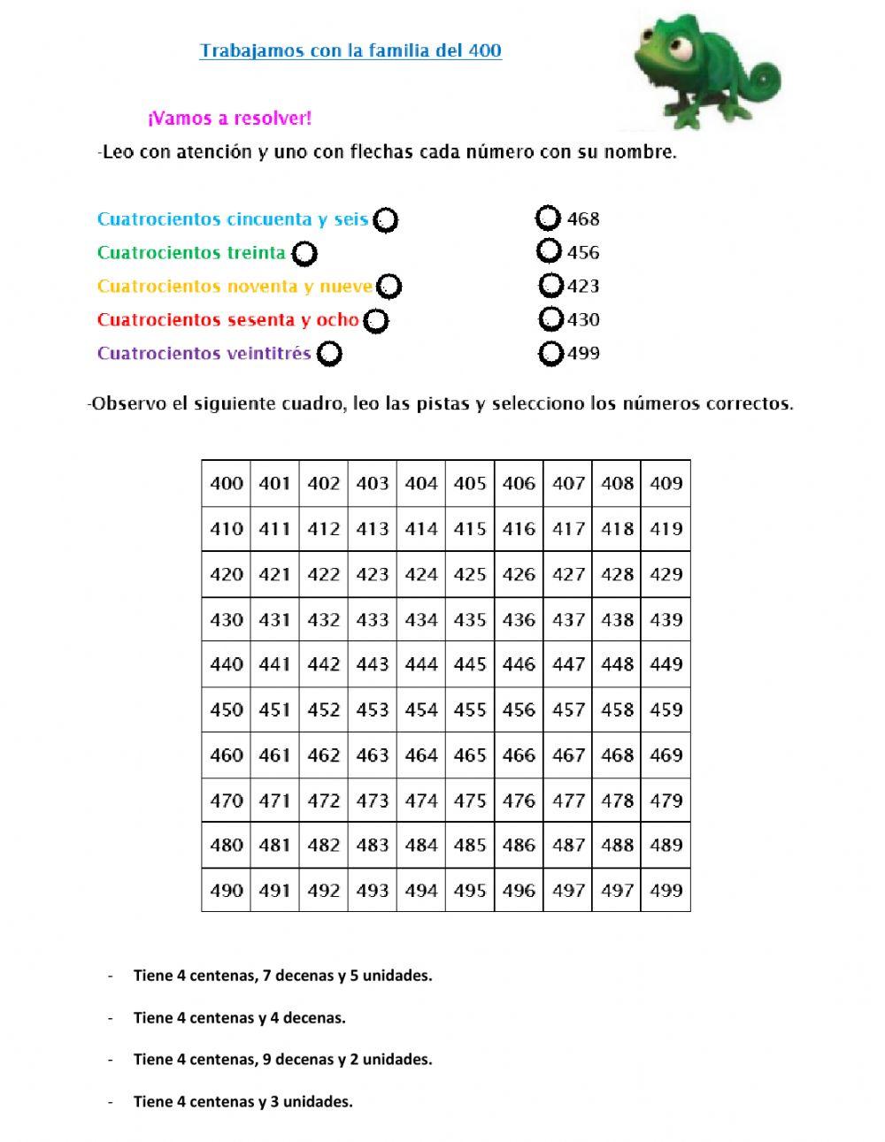 Numero 400 worksheet | Live Worksheets