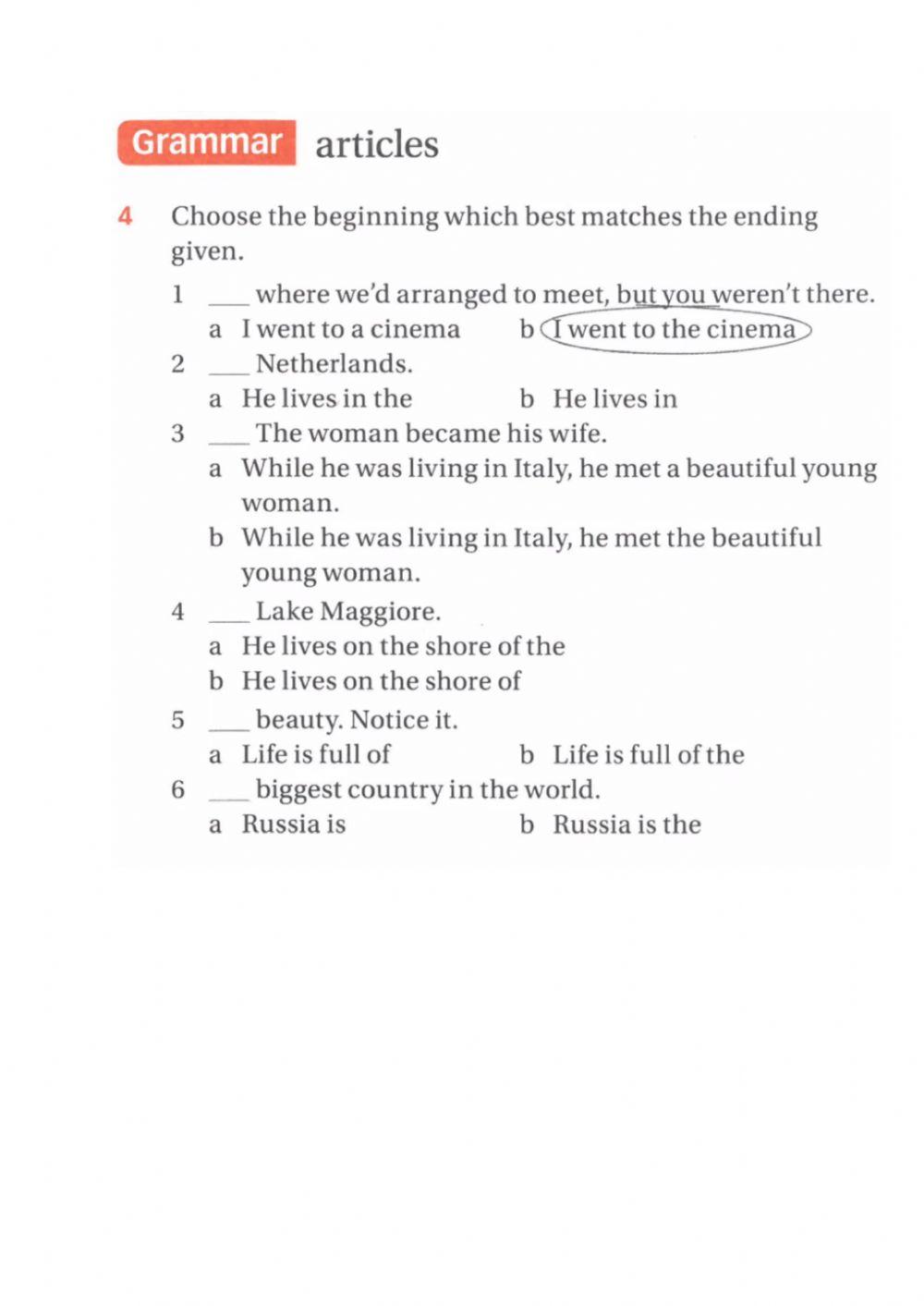 Articles interactive worksheet for Intermediate | Live Worksheets