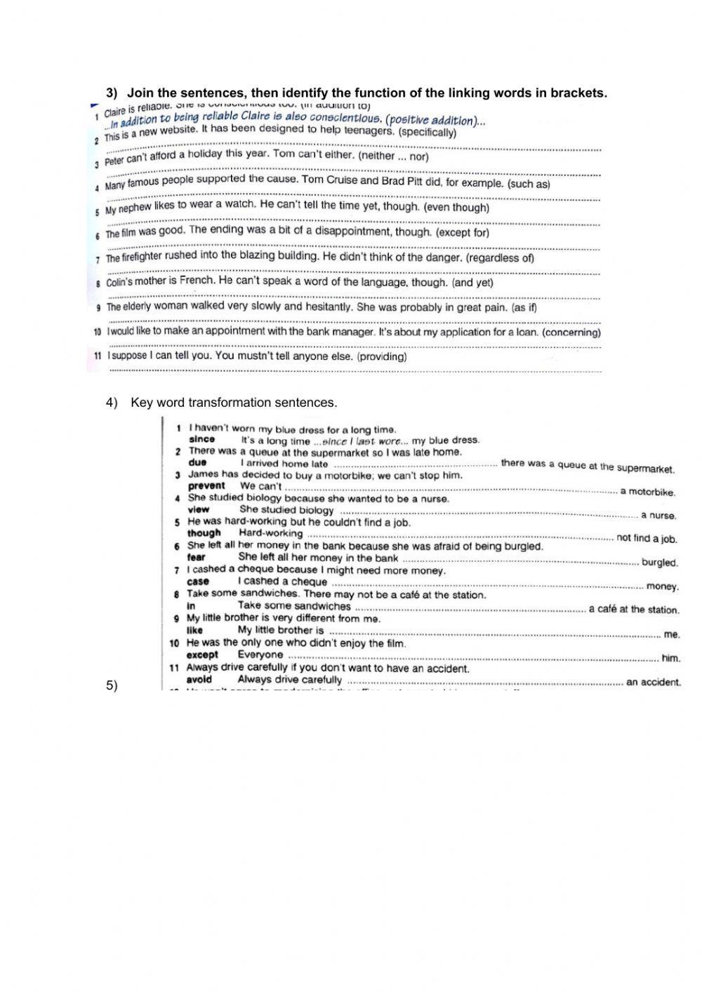 Linking words B… | Free Interactive Worksheets | 353989