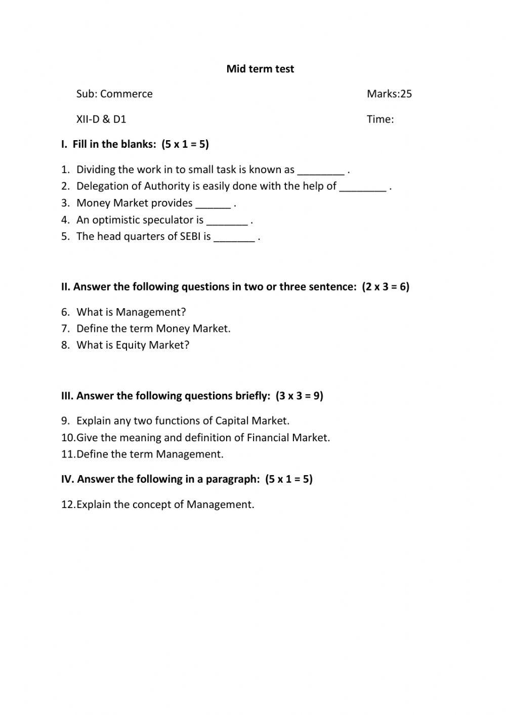 Commerce 11d1 | Live Worksheets