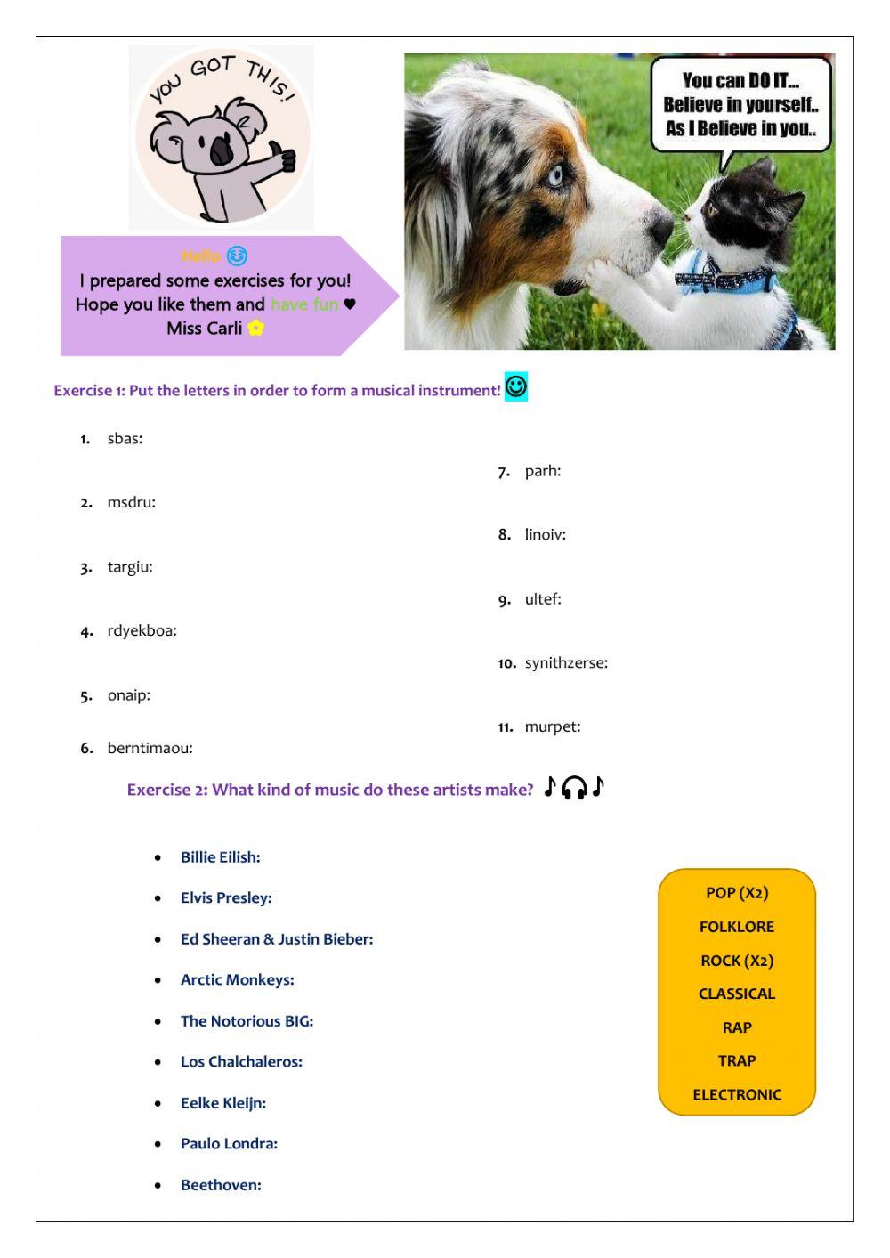 Music and Enter… | Free Interactive Worksheets | 354488